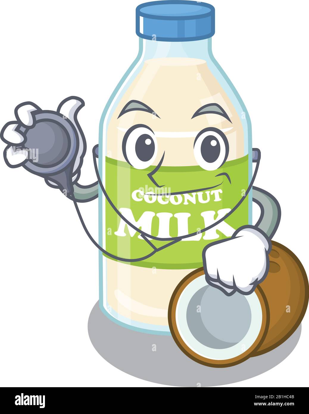 A mascot picture of coconut milk cartoon as a Doctor with tools Stock ...