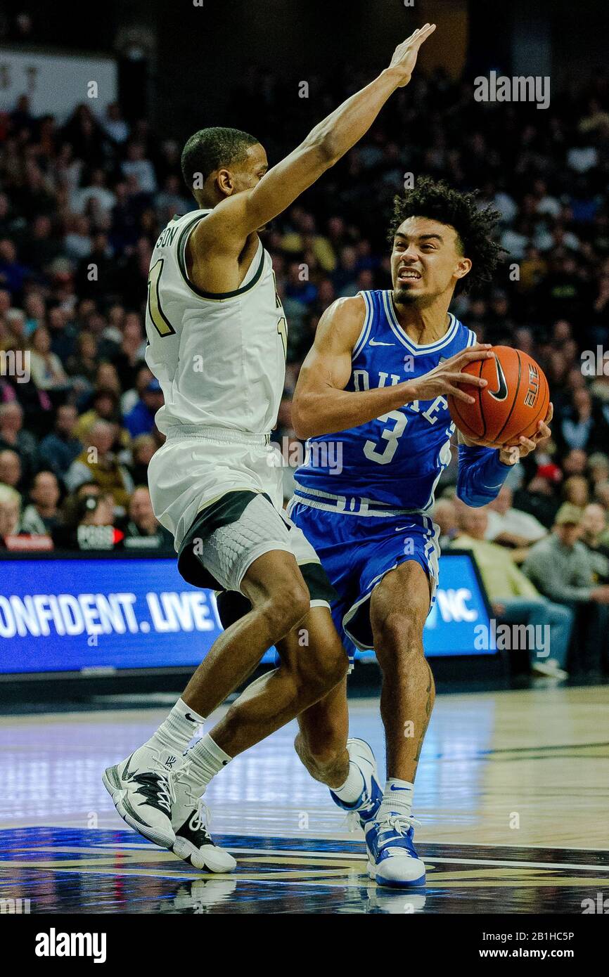 Winston-Salem, NC, USA. 25th Feb, 2020. Wake Forest Demon Deacons guard ...
