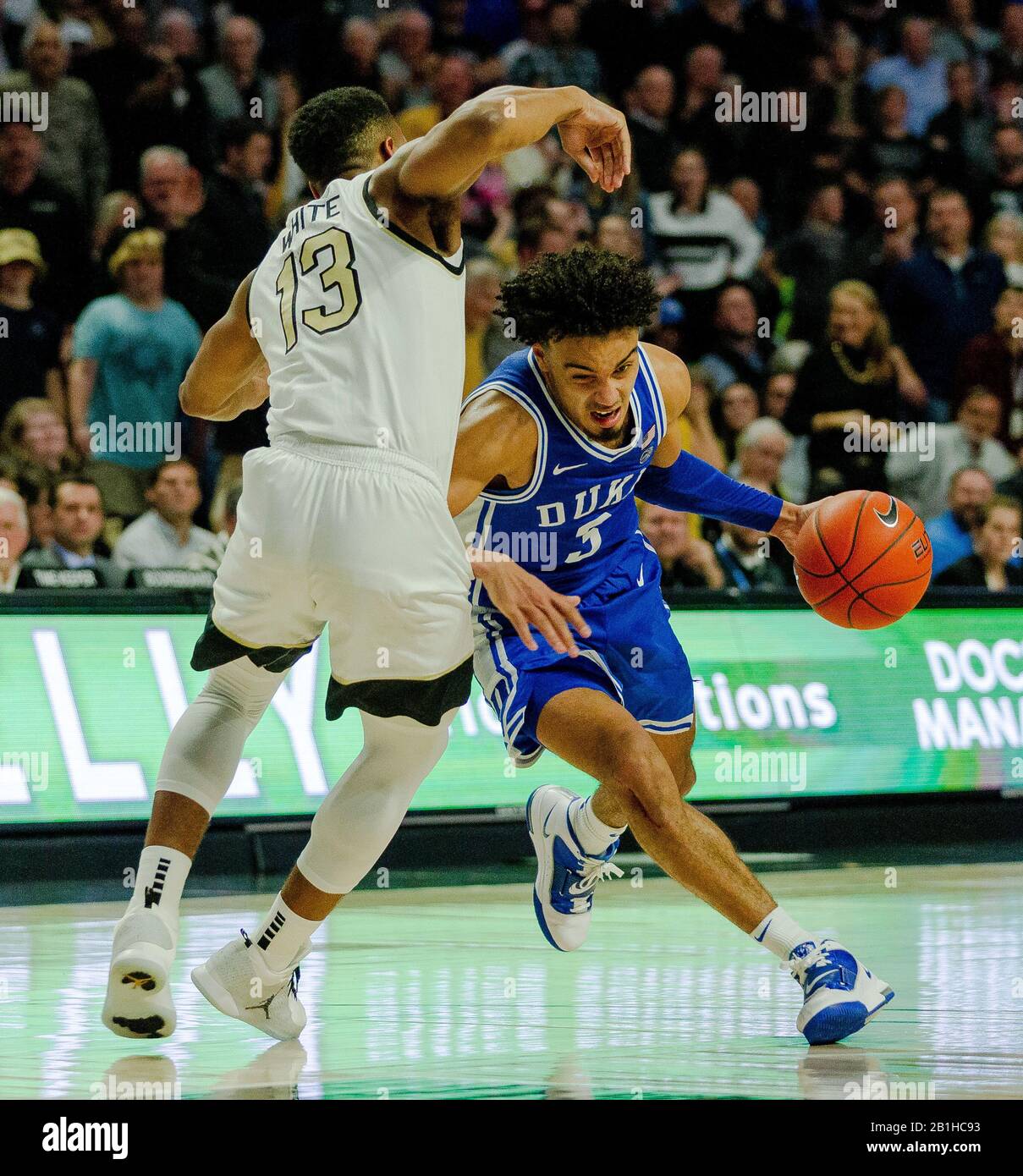 Winston-Salem, NC, USA. 25th Feb, 2020. Wake Forest Demon Deacons guard ...