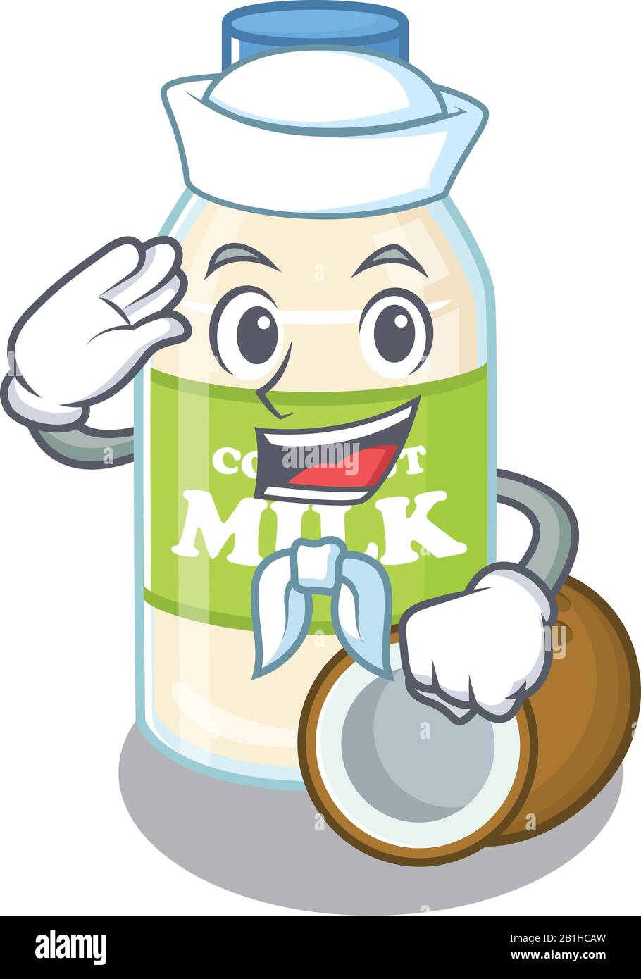 Coconut milk cartoon concept Sailor wearing hat Stock Vector Image ...