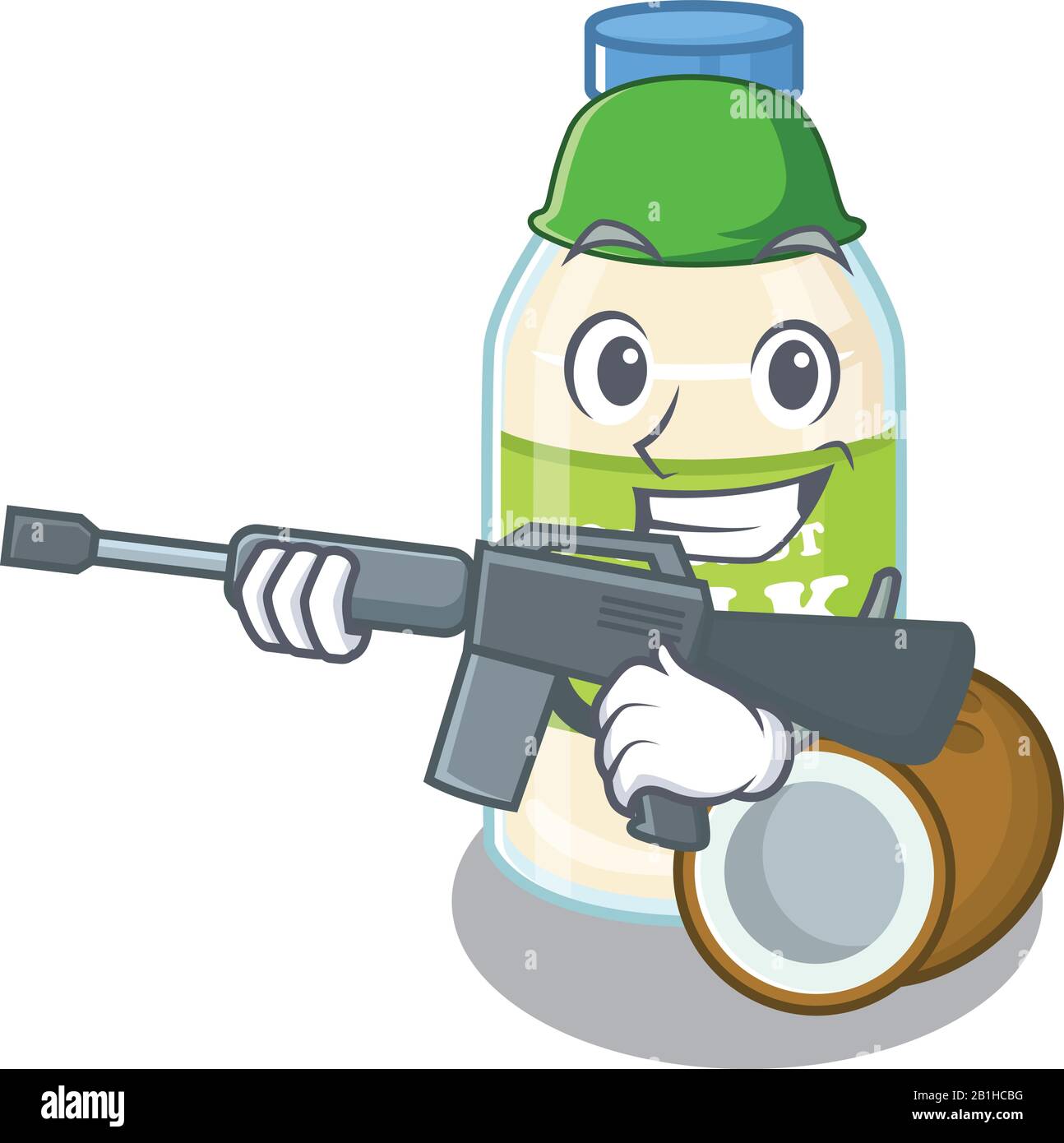 A cute picture of coconut milk Army with machine gun Stock Vector Image ...