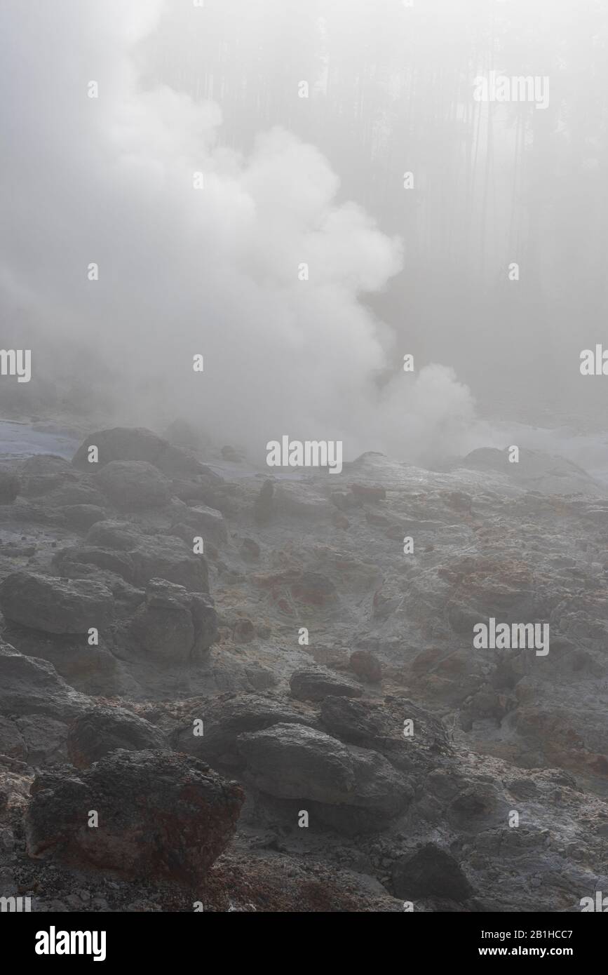 Alien looking ground spewing hot obnoxious gaseous into the atmosphere ...