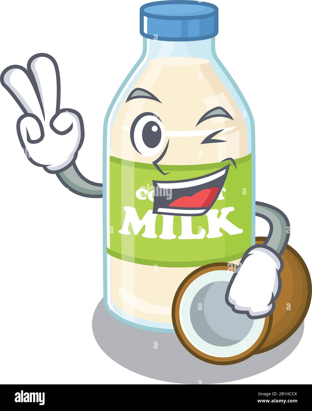 mascot of funny coconut milk cartoon Character with two fingers Stock ...