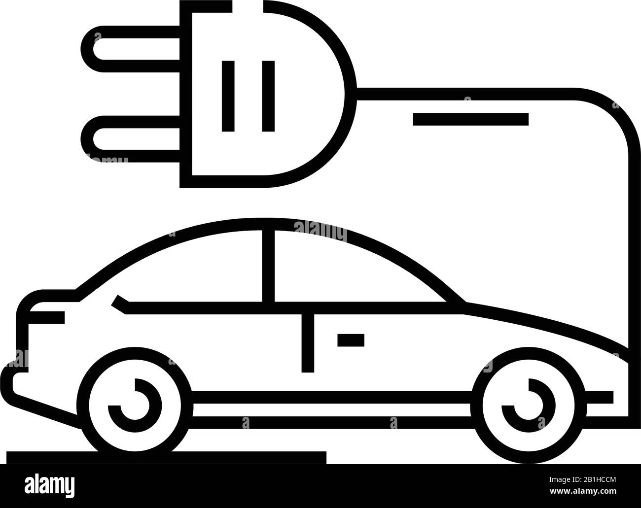 Electric car line icon, concept sign, outline vector illustration ...
