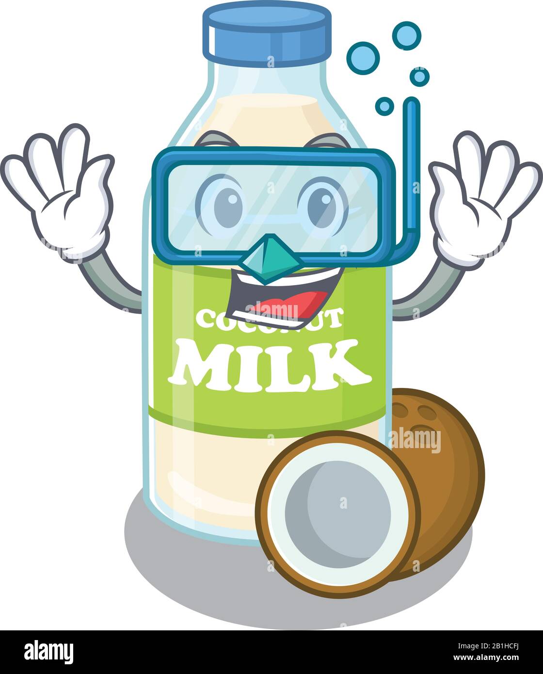 cartoon character of coconut milk wearing Diving glasses Stock Vector ...