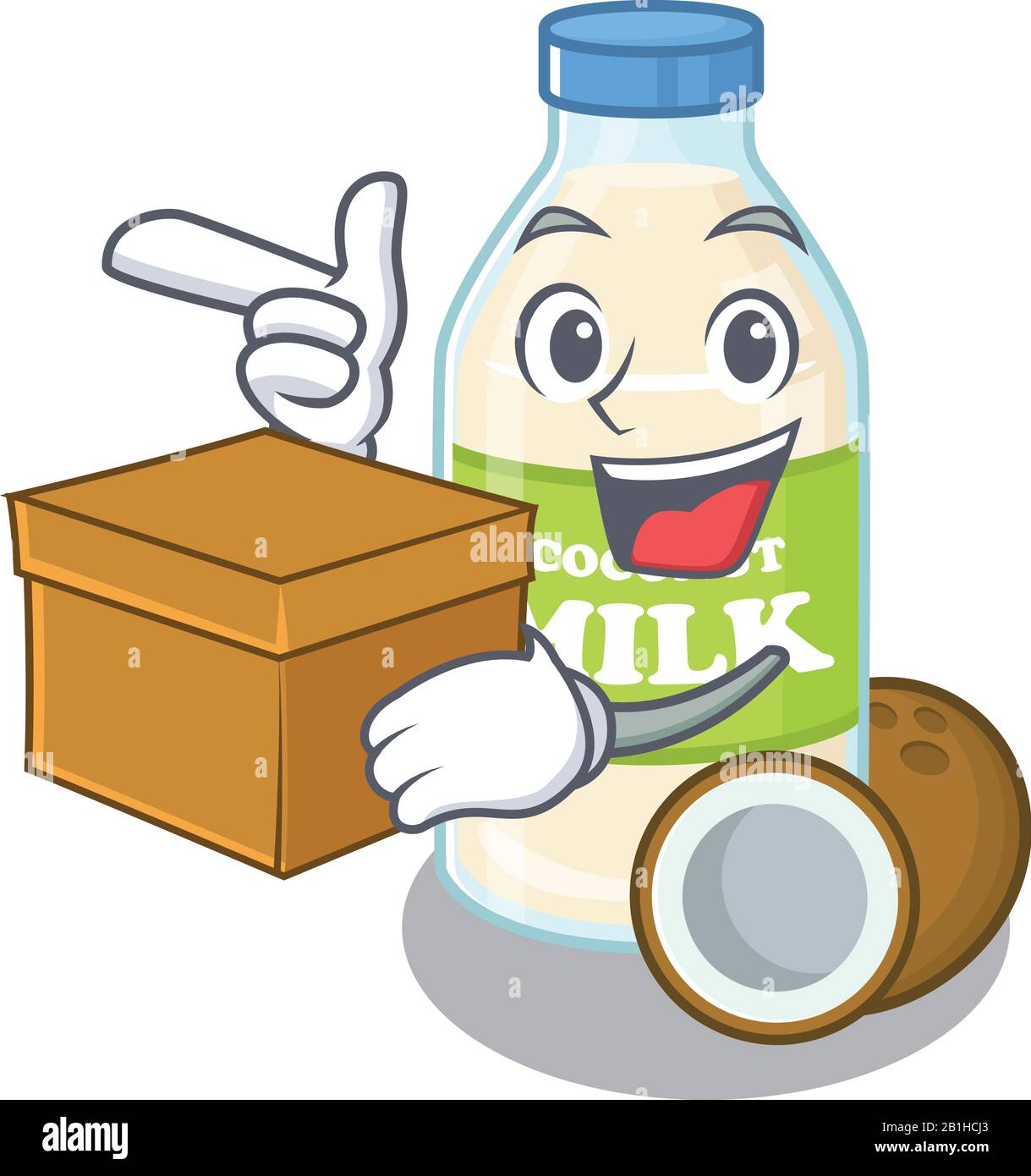 Cute coconut milk cartoon character having a box Stock Vector Image ...
