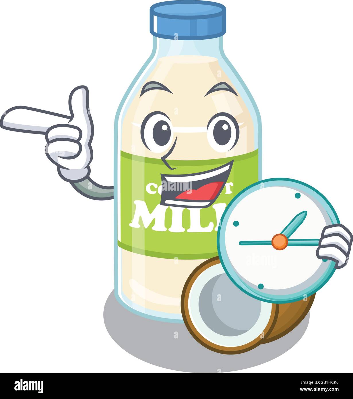 cartoon character concept coconut milk having clock Stock Vector Image ...