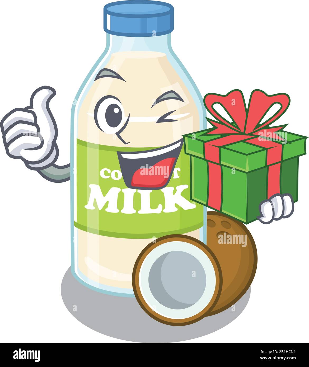 Happy coconut milk character having a gift box Stock Vector Image & Art ...