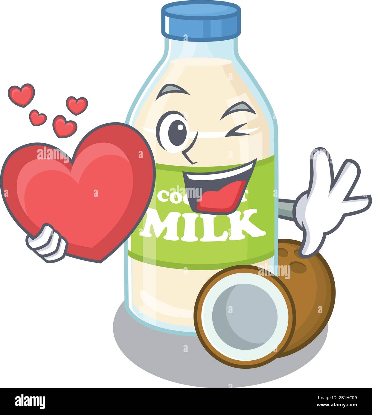 Romantic coconut milk cartoon picture holding a heart Stock Vector ...