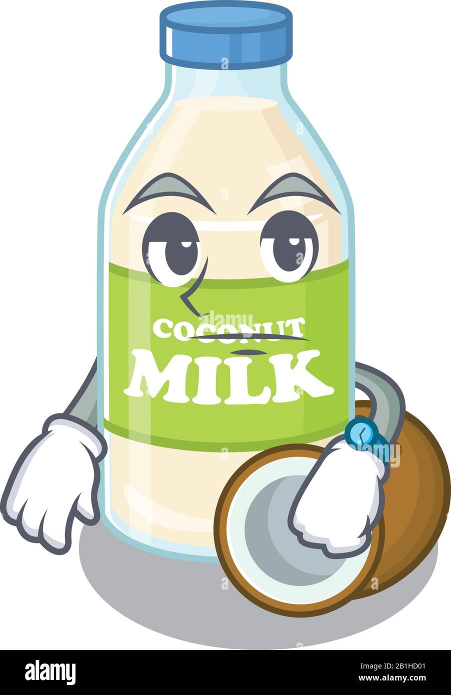cartoon character design of coconut milk on a waiting gesture Stock ...