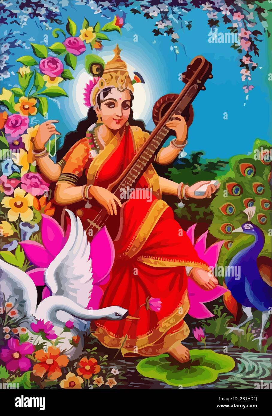 god Saraswati spiritual play veena holy culture music hinduism ...