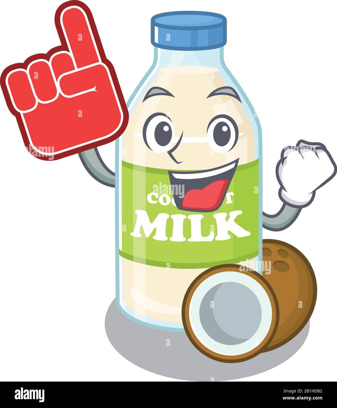 A picture of coconut milk mascot cartoon design holding a Foam finger ...