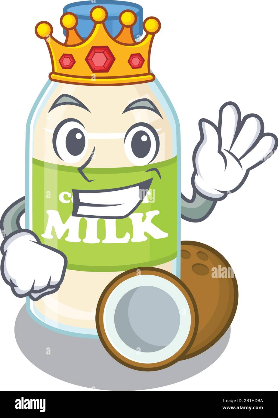 A cartoon mascot design of coconut milk performed as a King on the ...