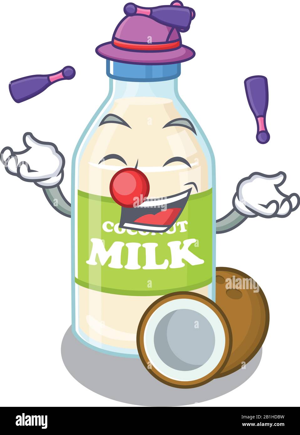 a lively coconut milk cartoon character design playing Juggling Stock ...