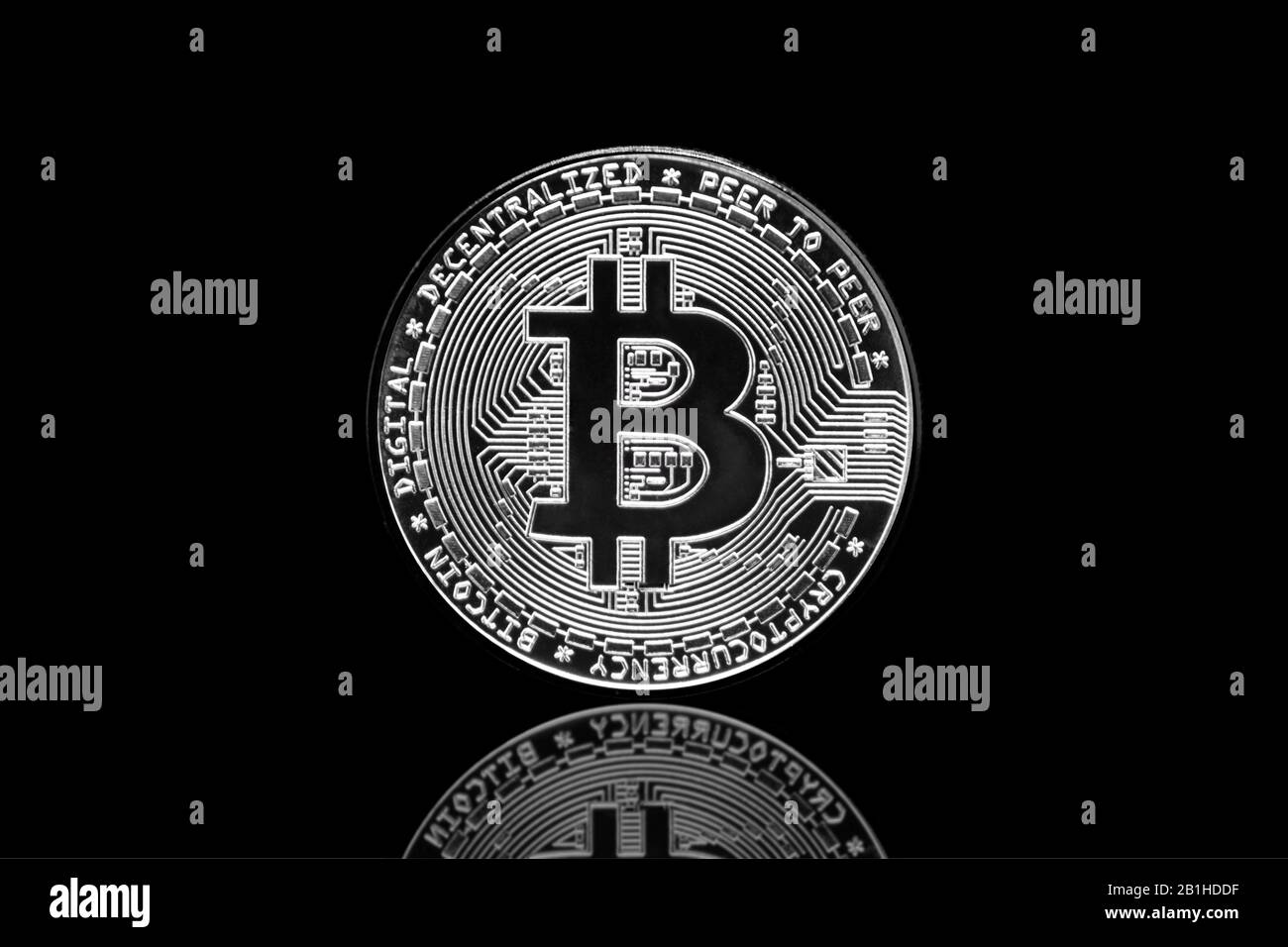 Bitcoin crypto currency coin in isolated black background Stock Photo ...