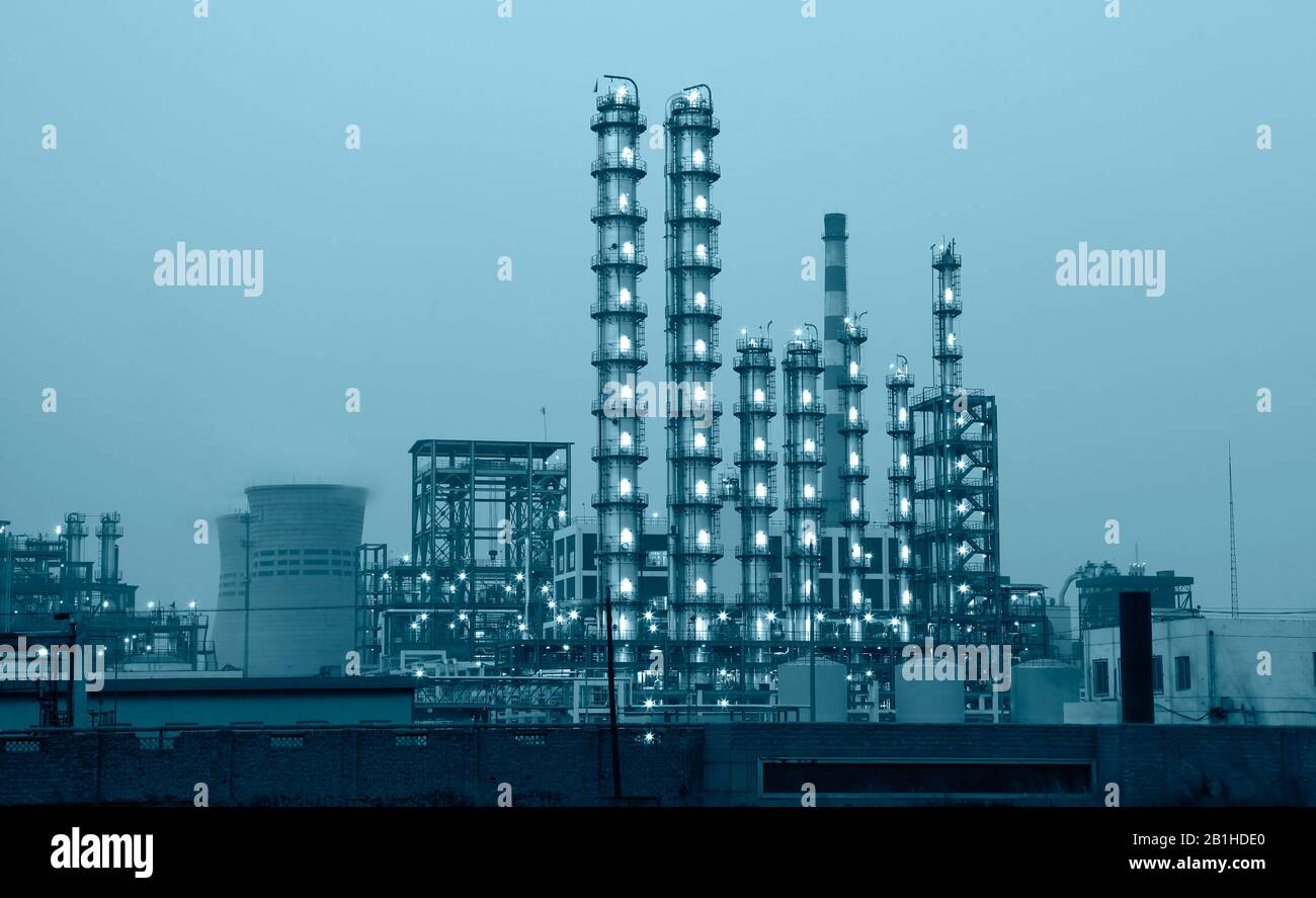 Chemical plants at night Stock Photo - Alamy