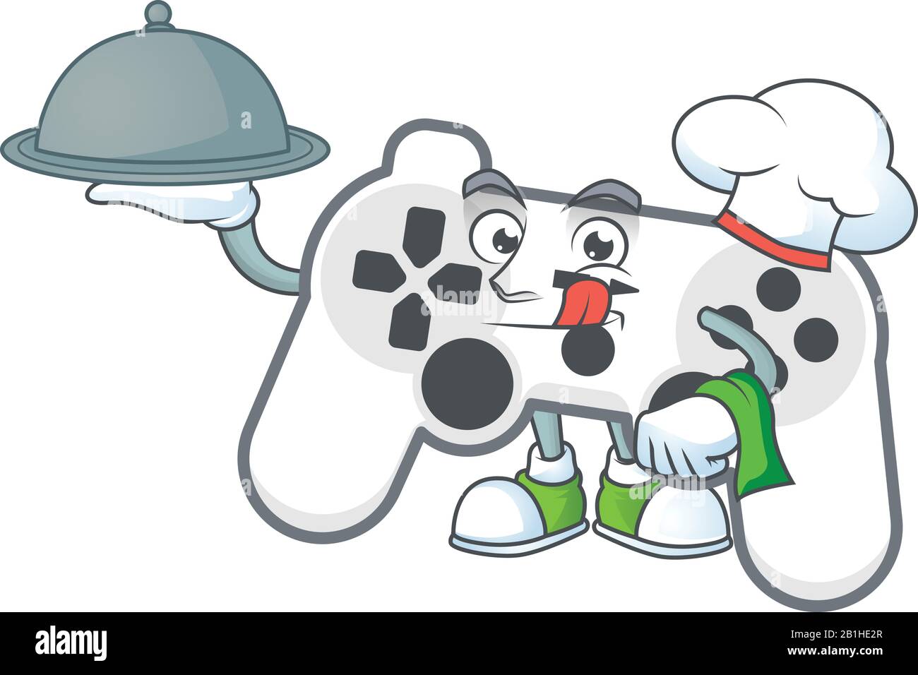 An icon of white joystick as a Chef with food on tray ready to serve ...