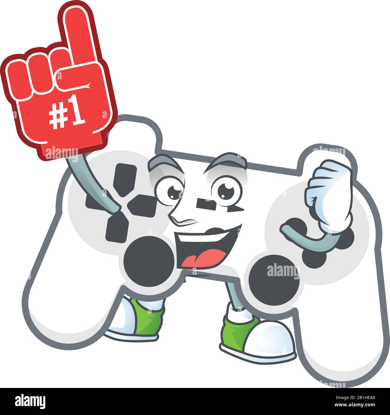 A cartoon design of white joystick holding a Foam finger Stock Vector ...