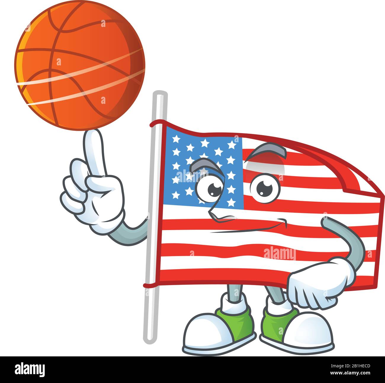 a strong USA flag with pole cartoon character with a basketball Stock ...