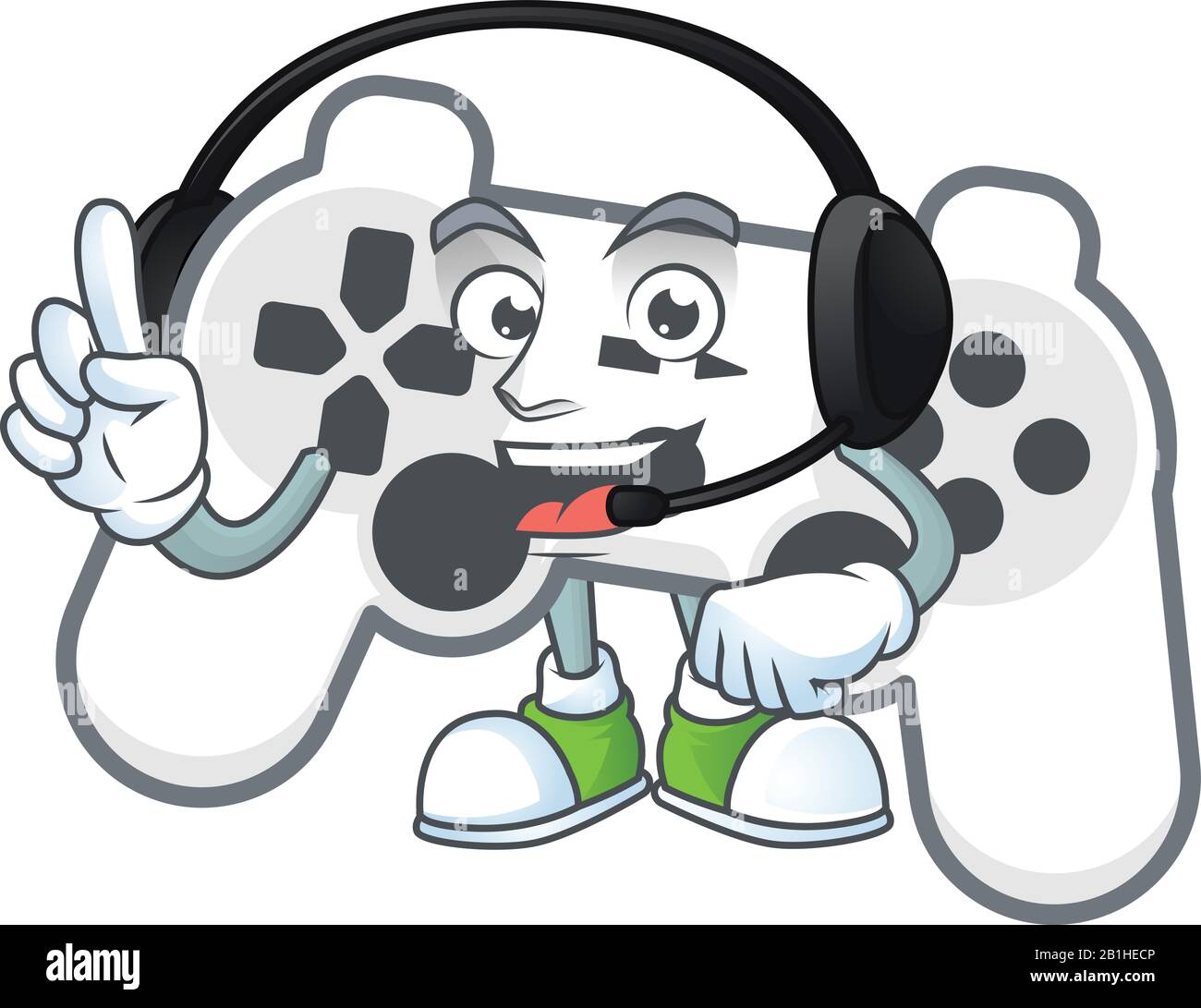 Sweet white joystick cartoon character design speaking on a headphone ...