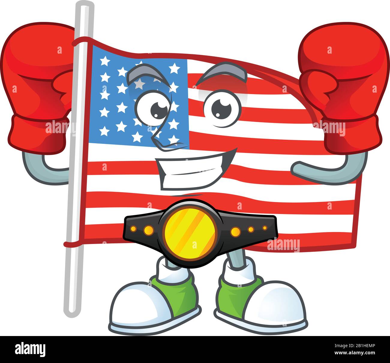 A sporty Boxing USA flag with pole cartoon character design style Stock ...