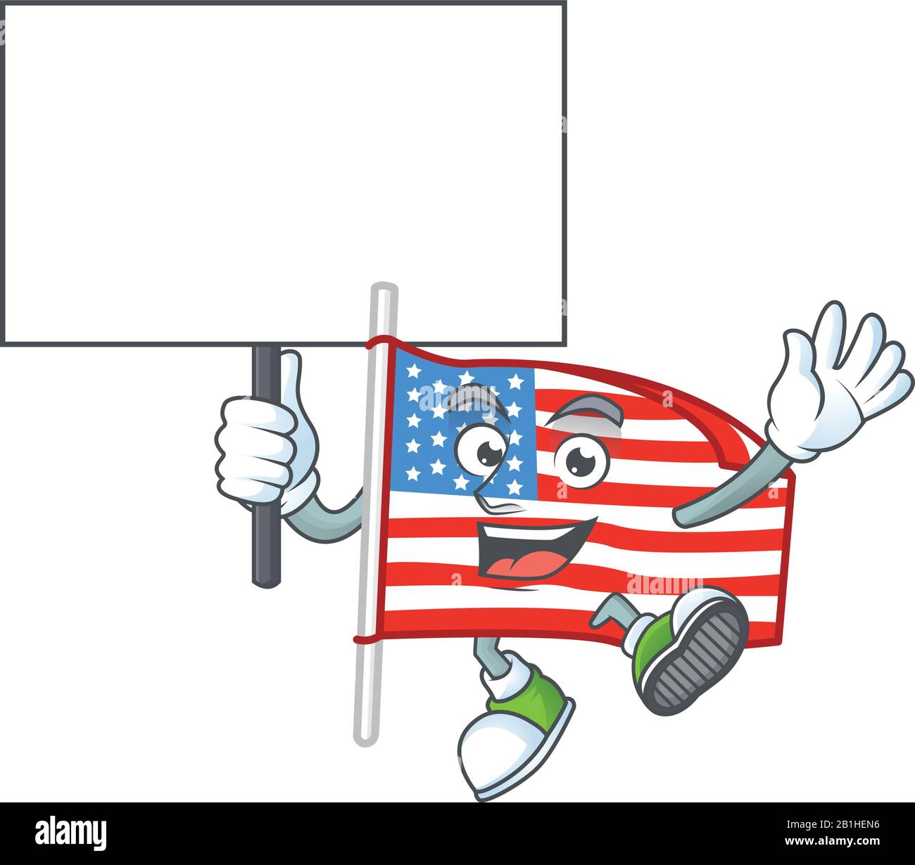 A picture of USA flag with pole cartoon character with board Stock ...