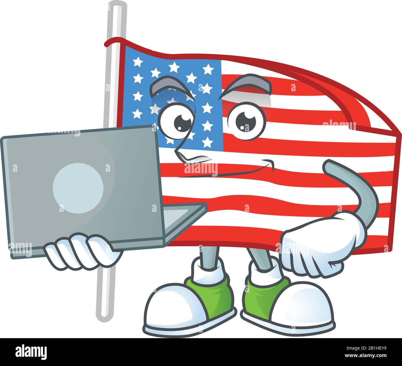 A smart USA flag with pole mascot icon working with laptop Stock Vector ...
