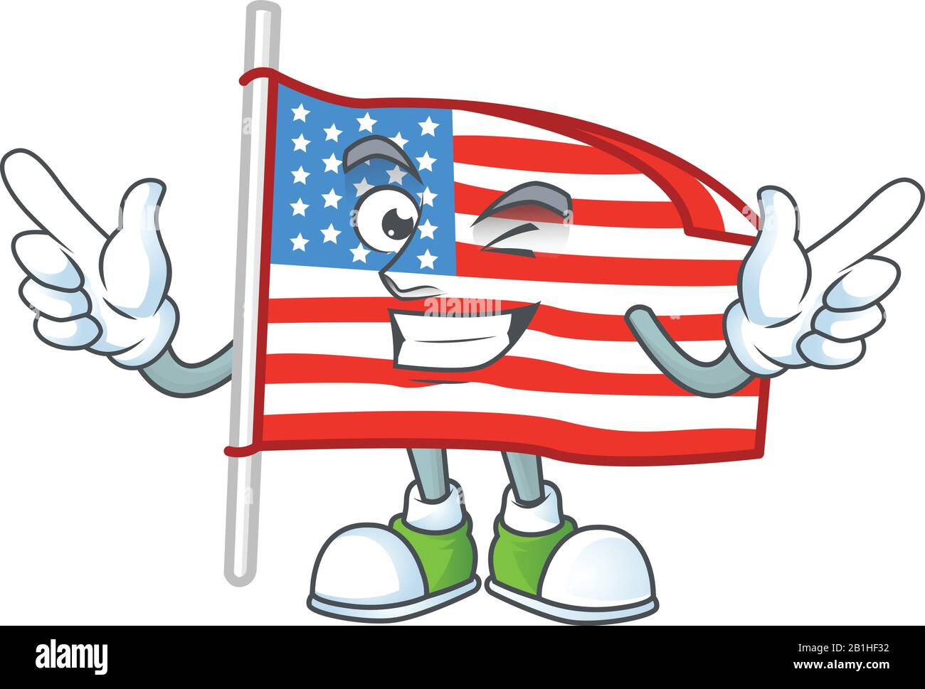 A comical face USA flag with pole mascot design with Wink eye Stock ...