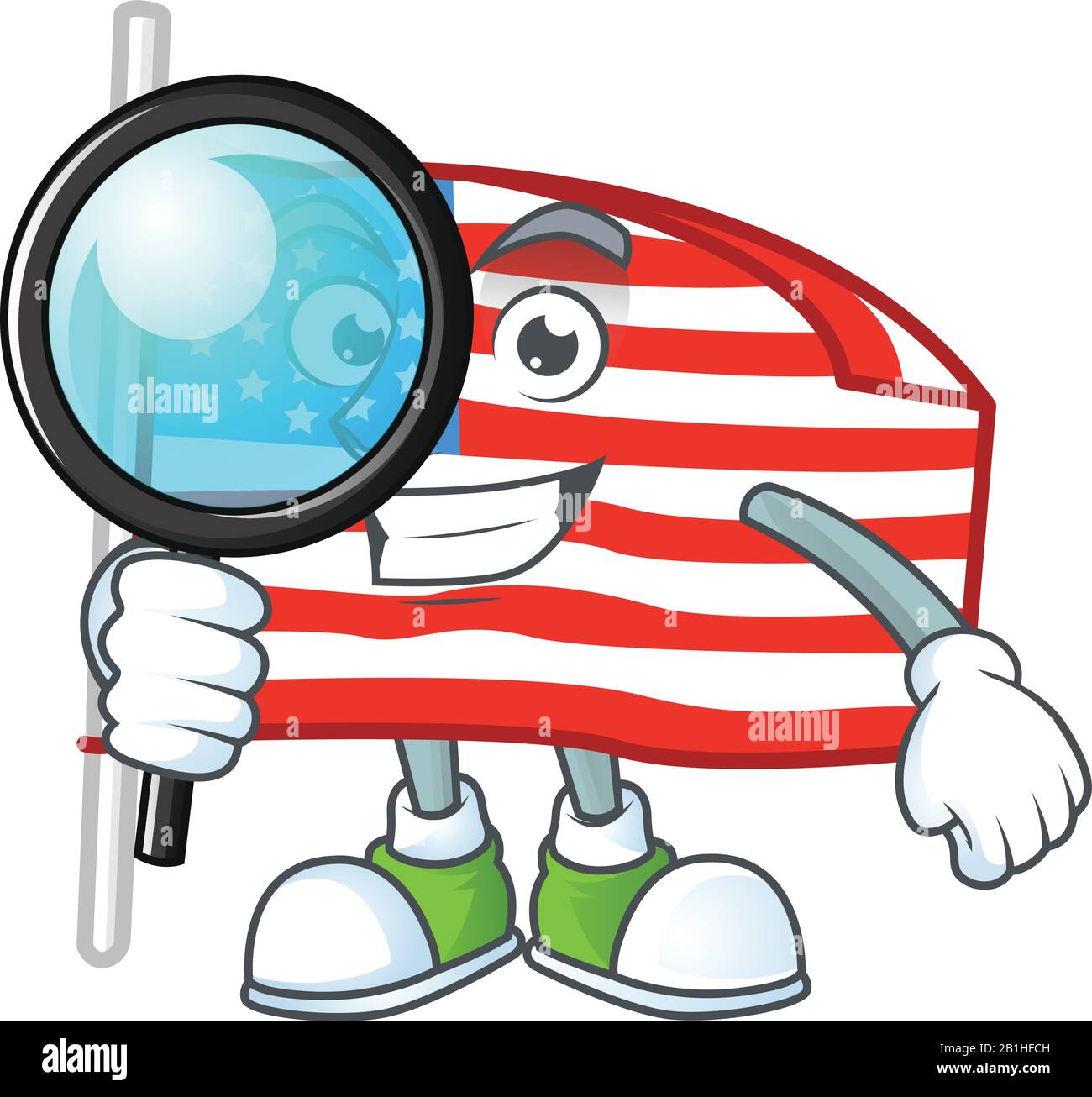 A famous of one eye USA flag with pole Detective cartoon character ...