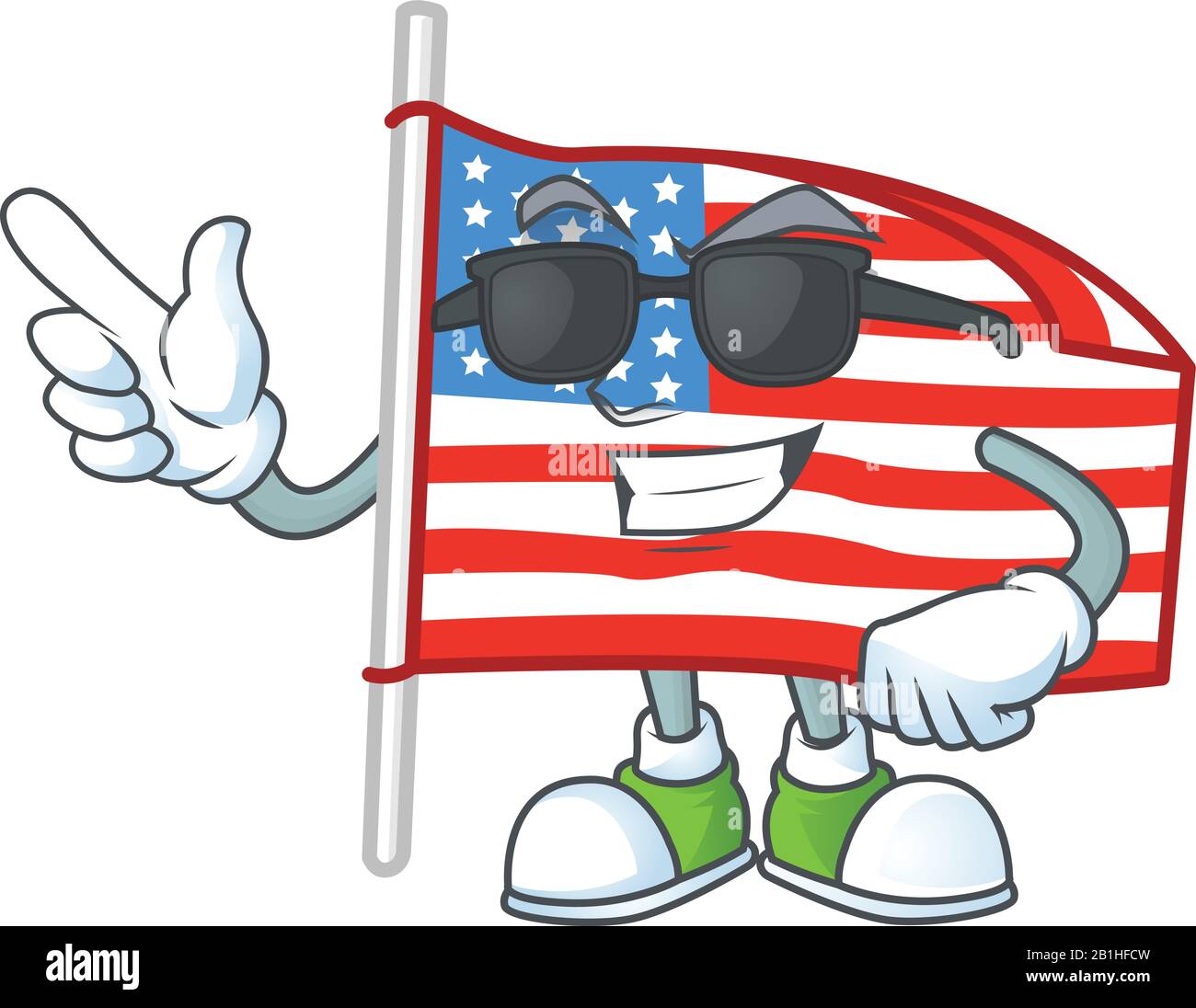 Super cool USA flag with pole mascot character wearing black glasses ...