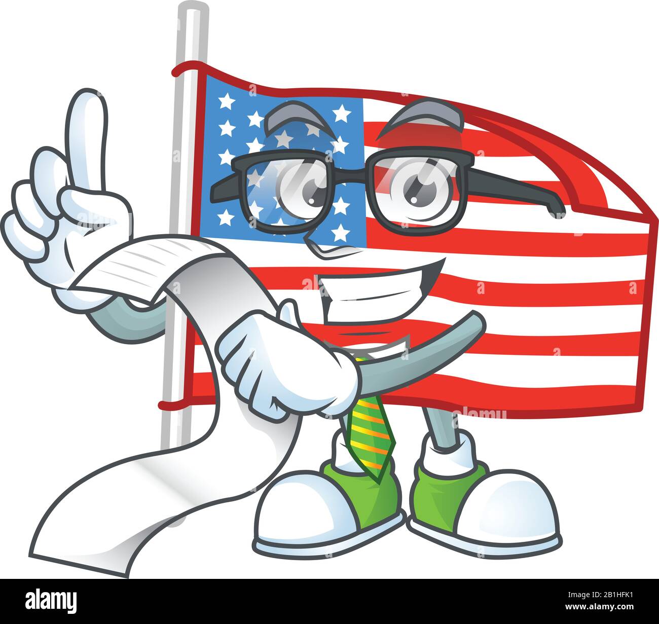 A funny face character of USA flag with pole holding a menu Stock ...