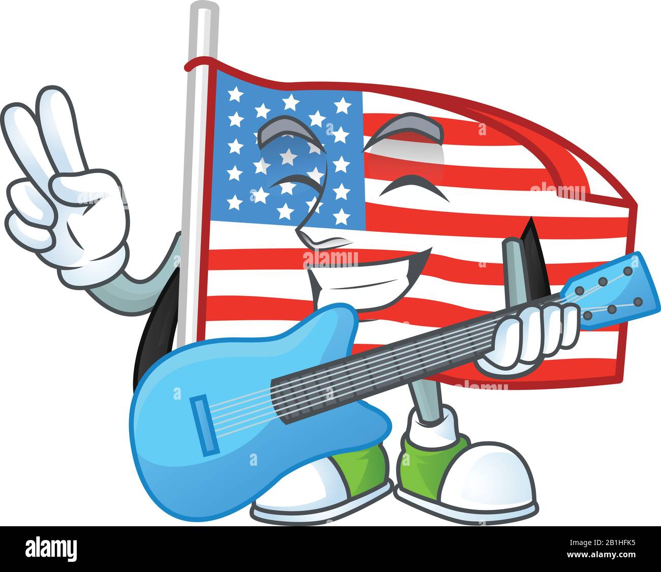A cartoon character of USA flag with pole playing a guitar Stock Vector ...