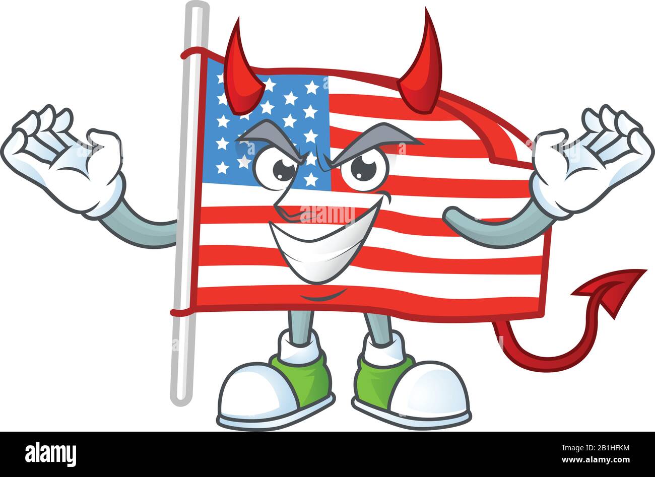 A cruel devil USA flag with pole Cartoon character design Stock Vector ...