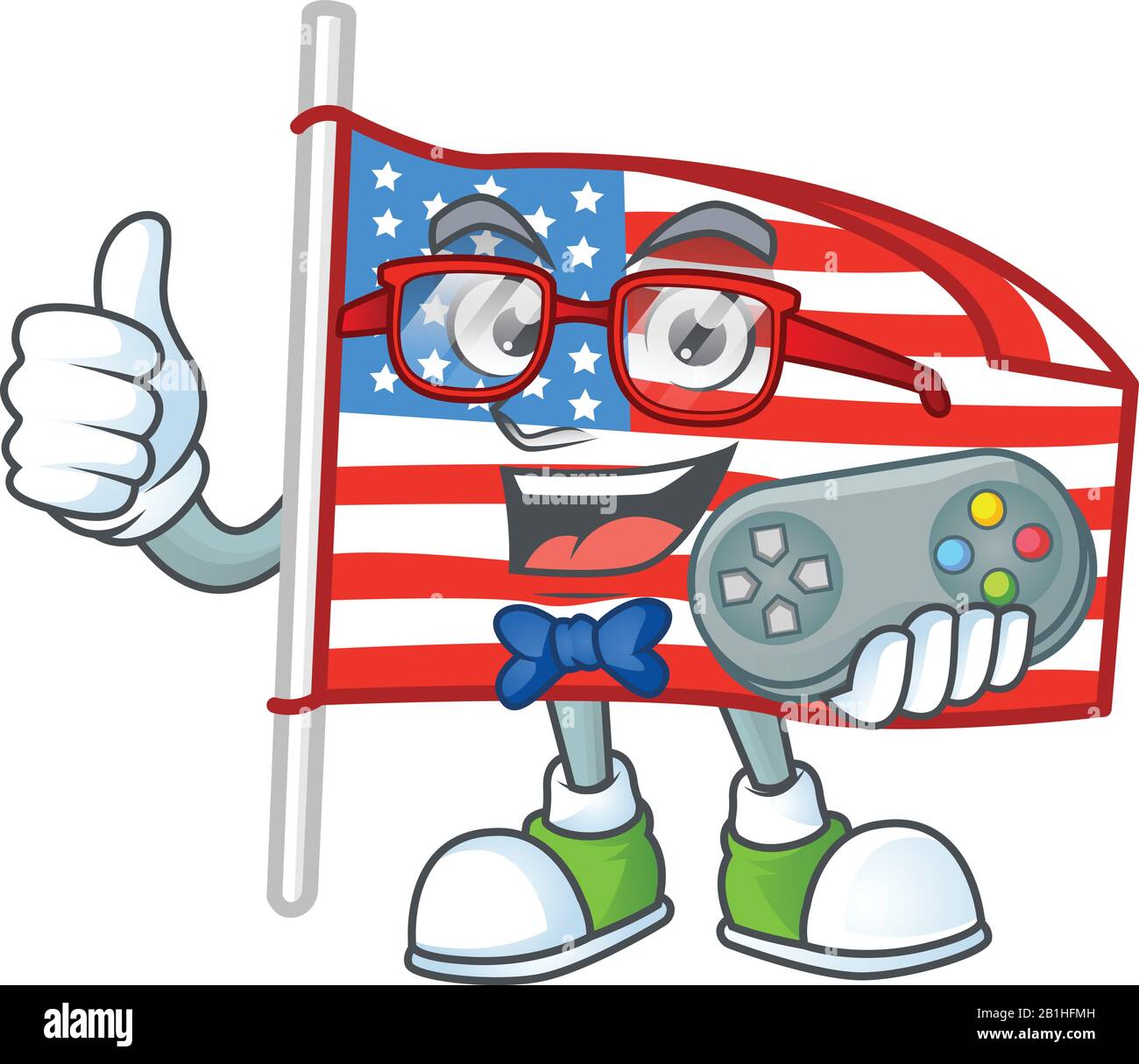 An attractive gamer USA flag with pole cartoon character design Stock ...