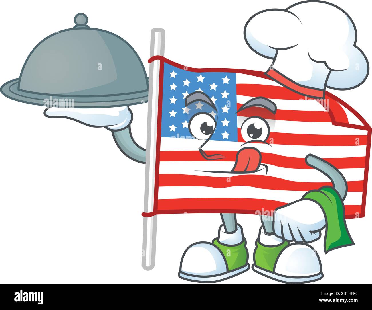 An icon of USA flag with pole as a Chef with food on tray ready to ...