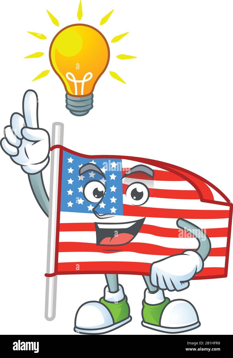 Smart USA flag with pole cartoon character has an idea Stock Vector ...