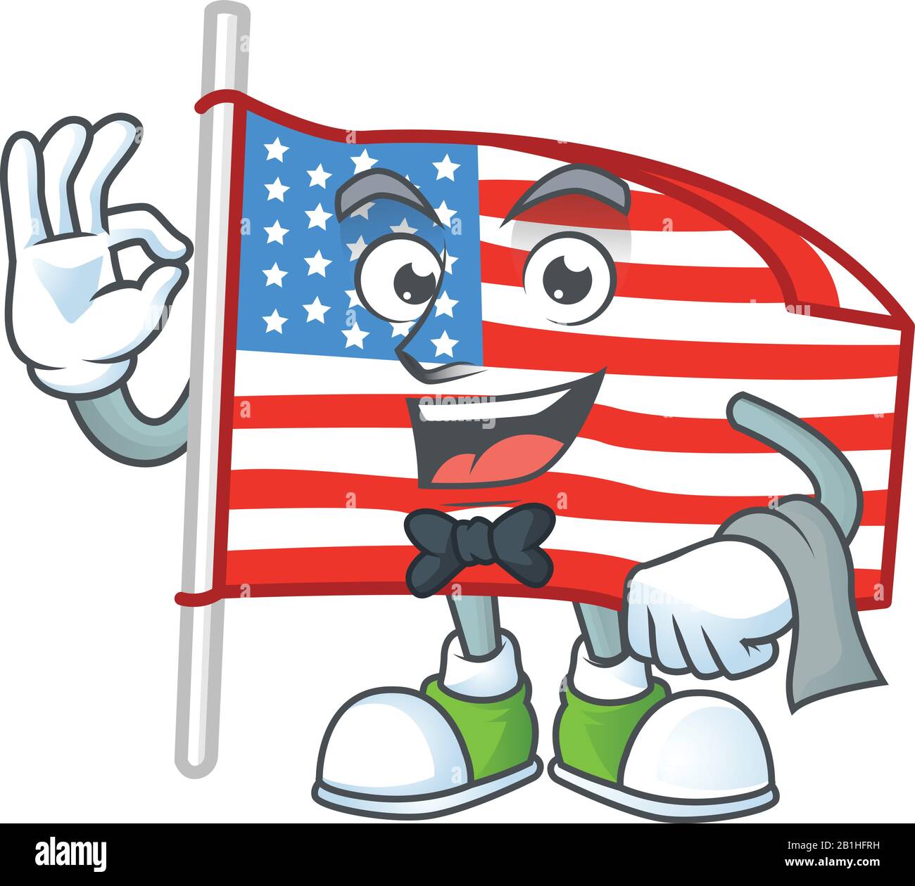 A USA flag with pole cartoon mascot working as a Waiter Stock Vector ...