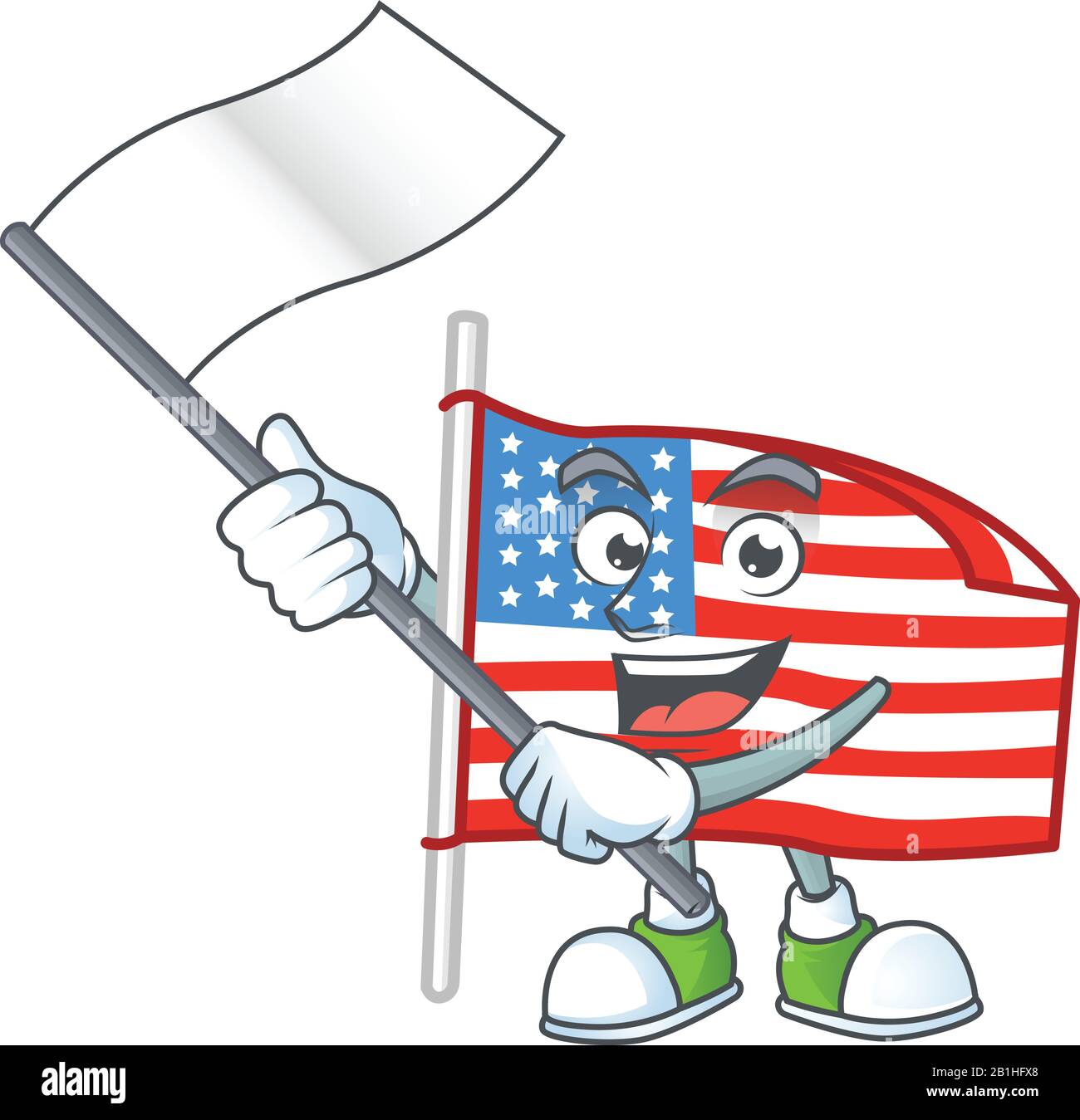Funny USA flag with pole cartoon character design with a flag Stock ...