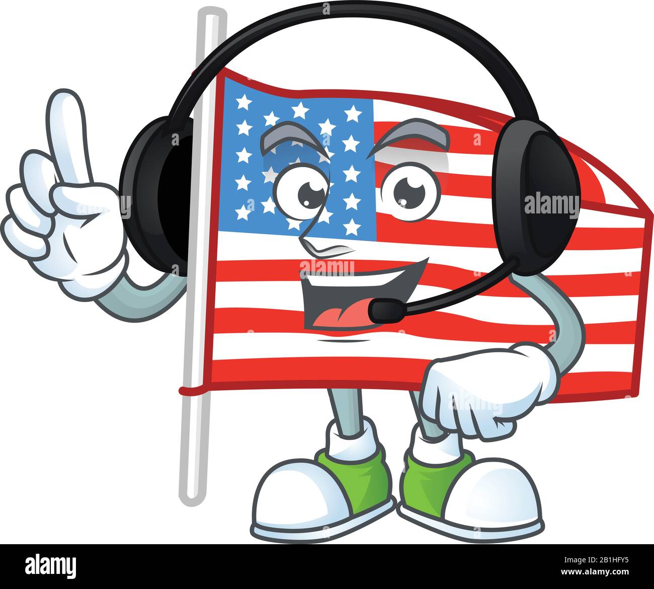 Sweet USA flag with pole cartoon character design speaking on a ...