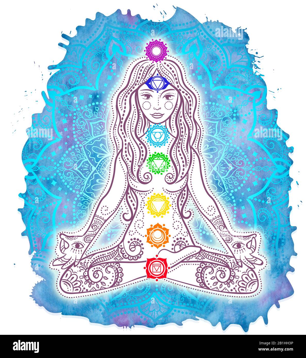 concept of healthy lifestyle in the form of a woman doing yoga, sitting ...