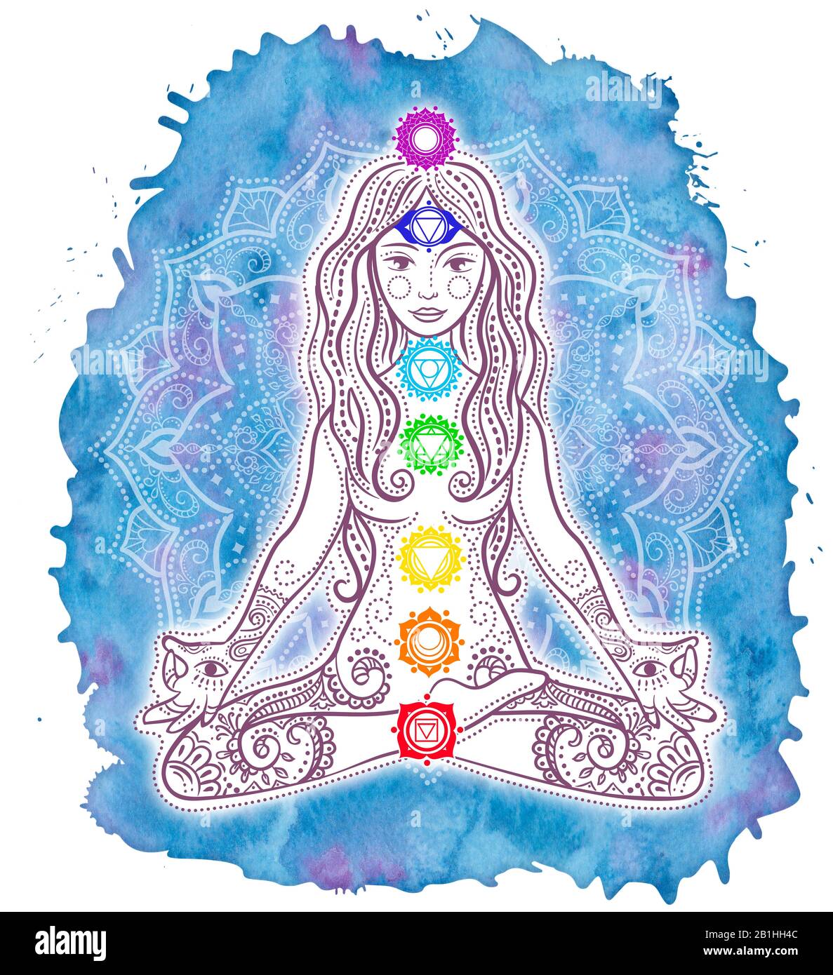 concept of healthy lifestyle in the form of a woman doing yoga, sitting ...