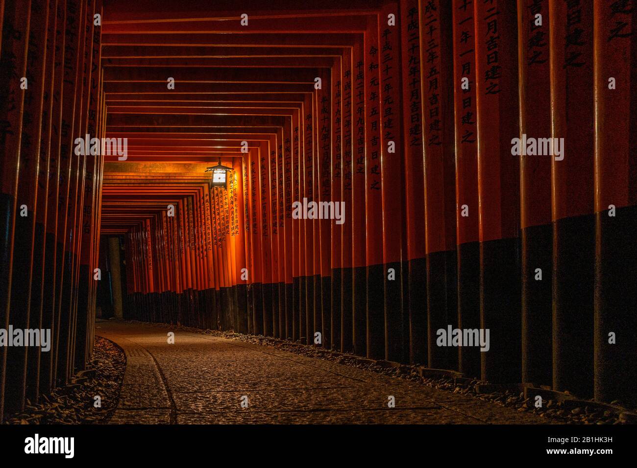 Scenic night view of the walking path of Fushimi Inari shrine with ...