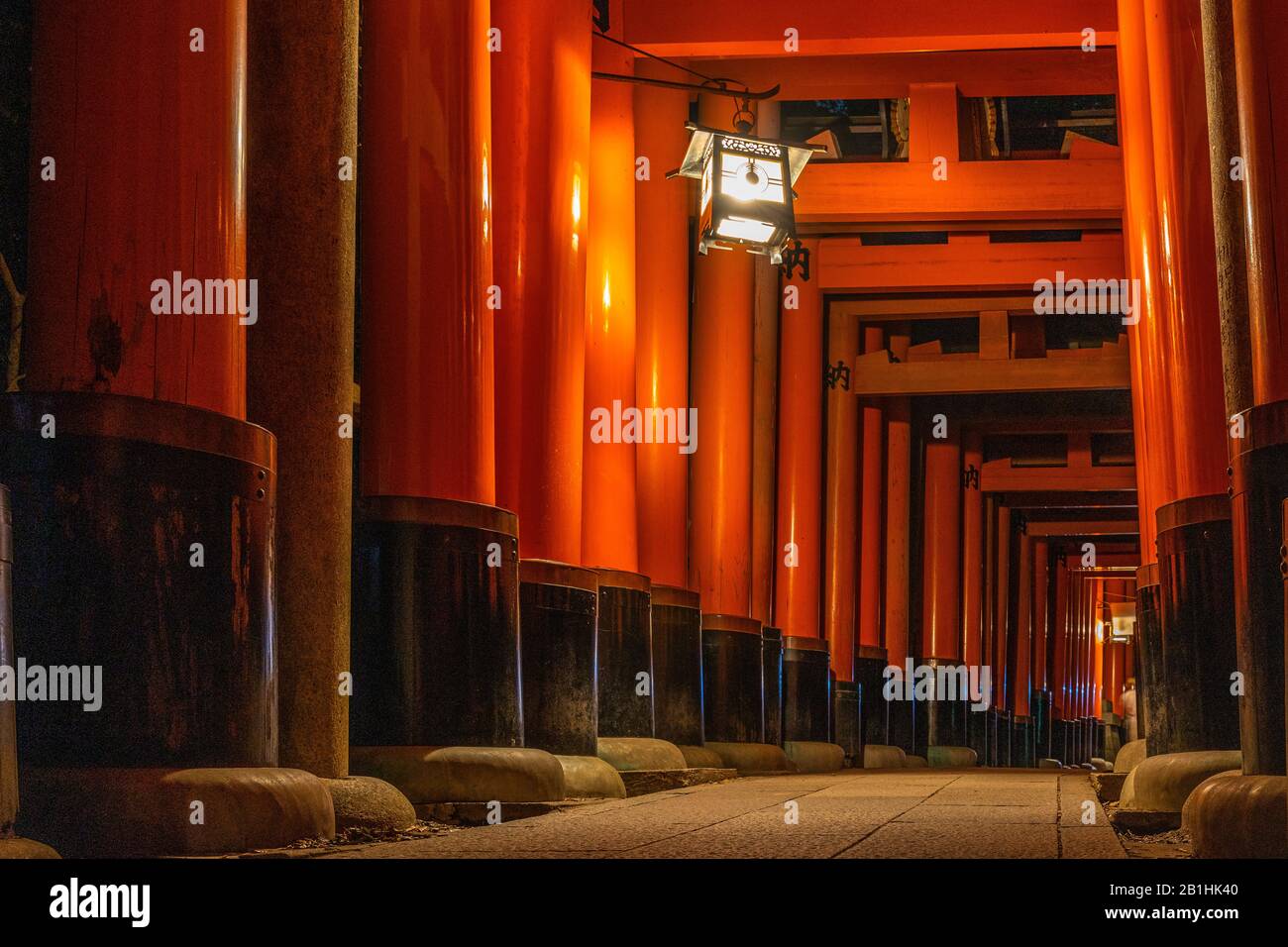 Scenic night view of the walking path of Fushimi Inari shrine with ...