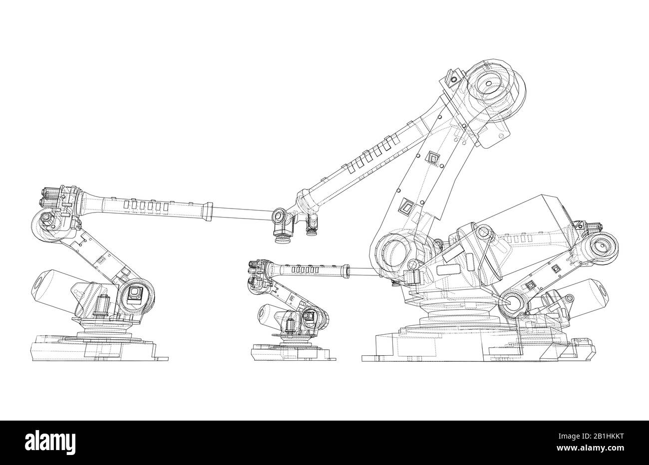A industral robots manipulators. Blueprint style. Vector rendering from ...