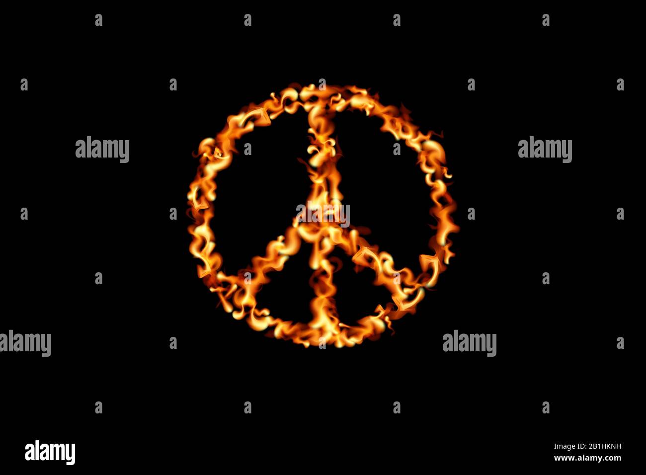 Peace sign fire texture on black background. Vector illustration Stock ...