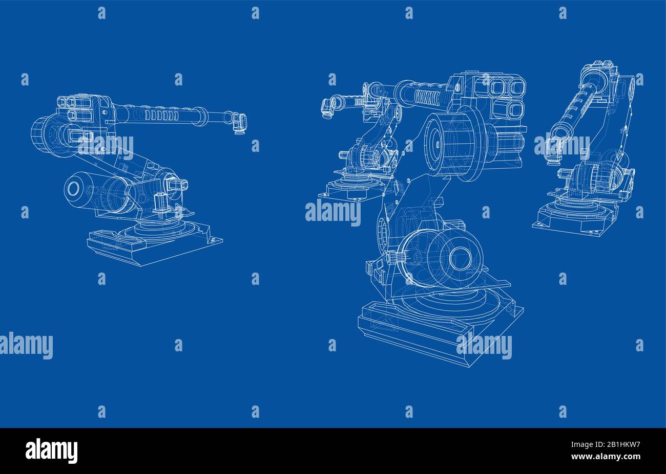 A industral robots manipulators. Blueprint style. Vector rendering from ...