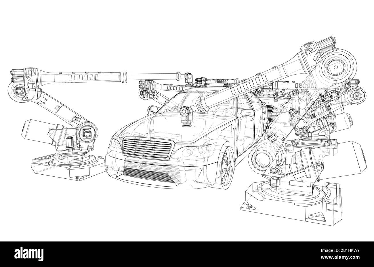 Assembly of motor vehicle. Robotic equipment makes Assembly of car ...