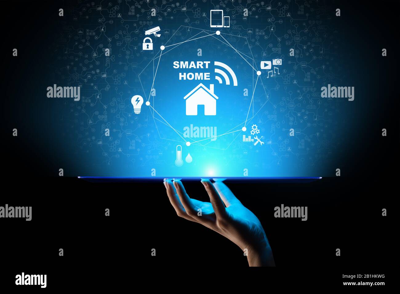 Smart home control panel on virtual screen. IOT and Automation ...
