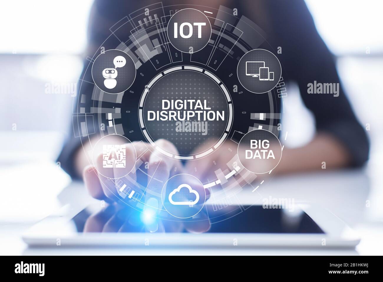 Digital Disruption. Disruptive business ideas. IOT internet of things, network, smart city and ...