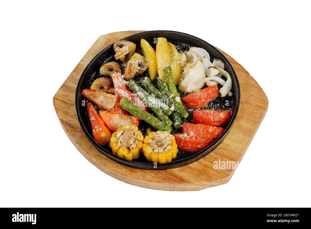 Vegetables grilled portion of side dish on a plate on white isolated ...